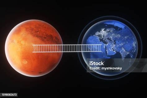 검은 배경에 행성 화성과 행성 지구 사이의 사다리 3d 렌더링 그림입니다 0명에 대한 스톡 사진 및 기타 이미지 0명 개념 검은색 Istock