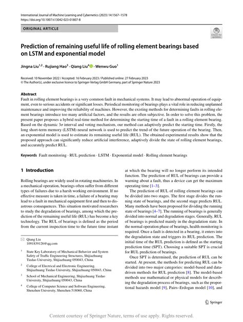 Prediction Of Remaining Useful Life Of Rolling Element Bearings Based
