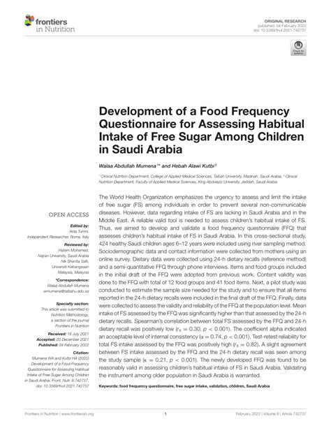 Pdf Development Of A Food Frequency Questionnaire For Assessing Habitual Intake Of Free Sugar
