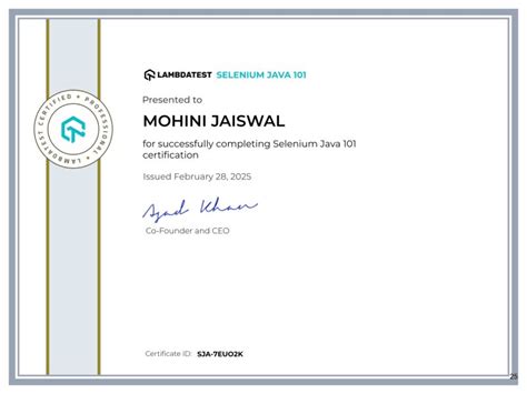 Selenium Java Testautomation Certification Lambdatest Mohini