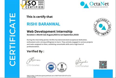 Oss Octanet Certificate Webdeveloper Webdevelopmentinternship