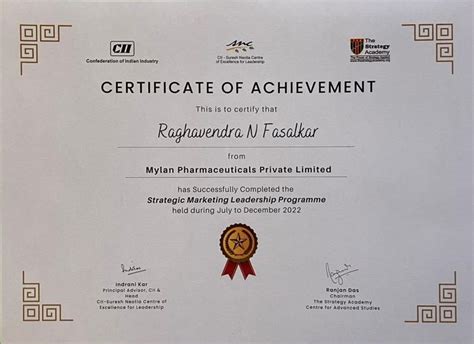 Raghavendra Fasalkar On Linkedin Certificate Of Achievement Cii