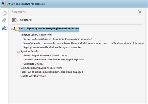 Trust Digital Signing Certificate Forensic Notes