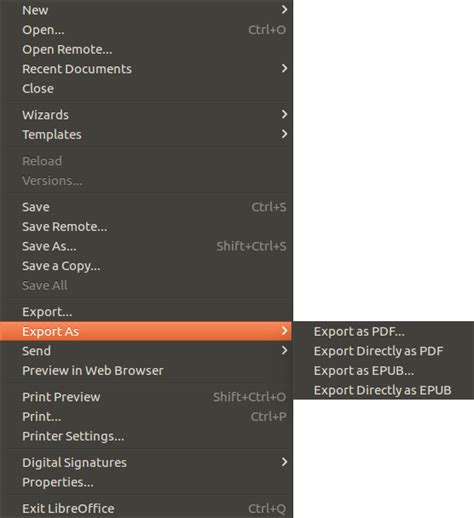LibreOffice Writer Lock It To Export Files As PDF Instead EPUB Ask Ubuntu