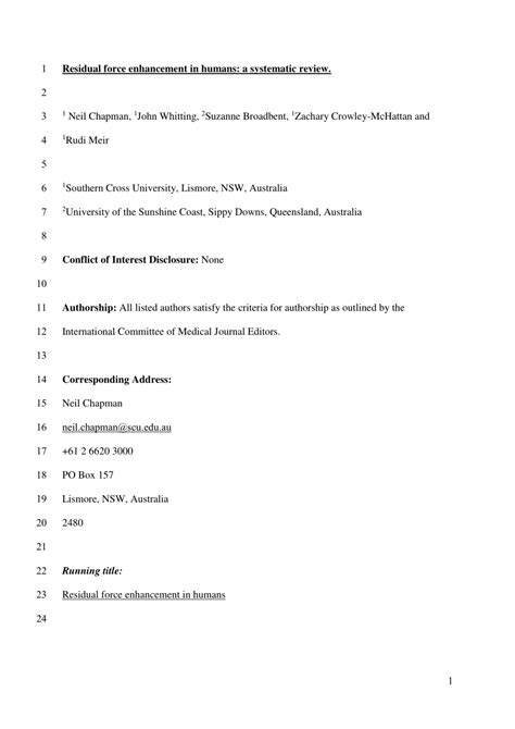 Pdf Residual Force Enhancement In Humans A Systematic Review