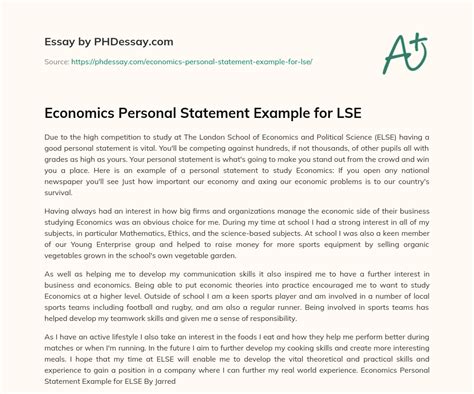 Economics Personal Statement Example For Lse Essay Example 400 Words