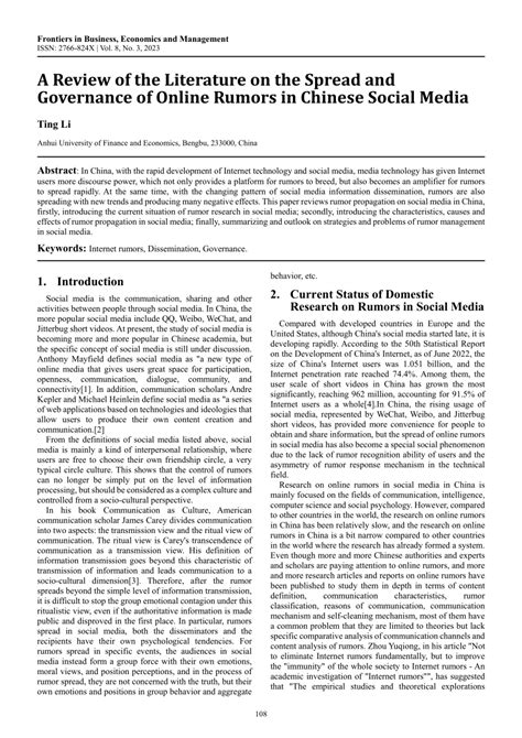 Pdf A Review Of The Literature On The Spread And Governance Of Online Rumors In Chinese Social