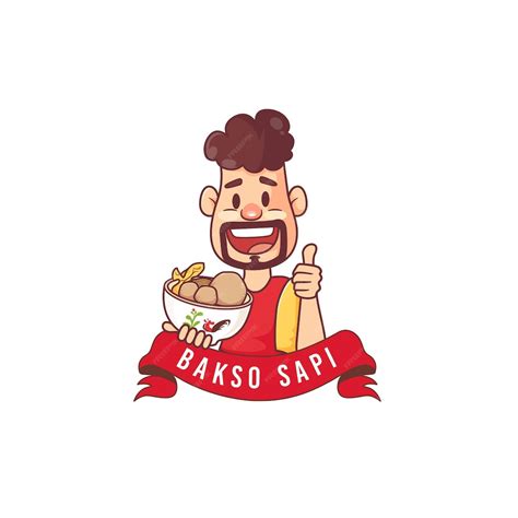 Premium Vector Bakso Sapi Mascot Logo With Indonesian Man Holding