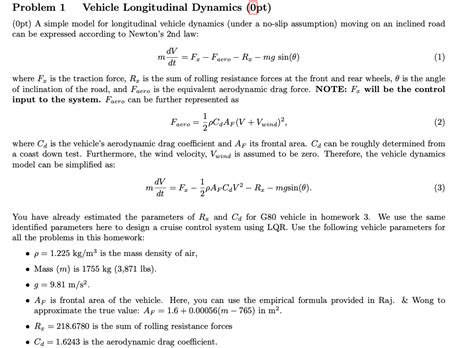 Solved Problem 1 Vehicle Longitudinal Dynamics 0pt 0pt A