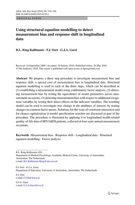 Pdf Using Structural Equation Modelling To Detect Measurement Bias And Response Shift In