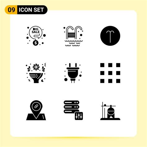 Pack Of Modern Solid Glyphs Signs And Symbols For Web Print Media Such As Plug Celebrate Sign