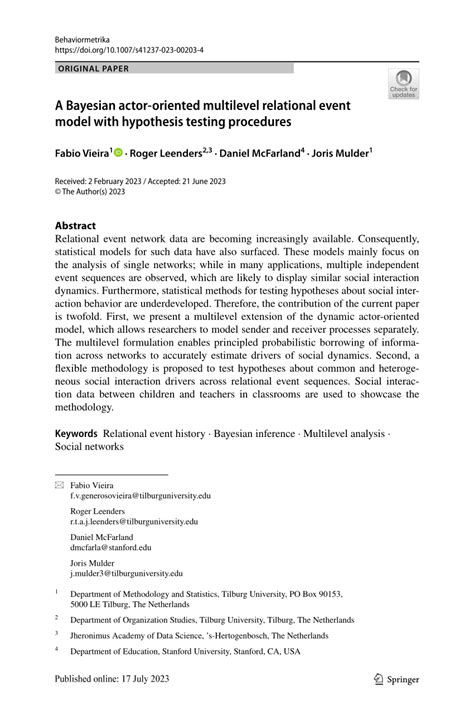 pdf a bayesian actor oriented multilevel relational event model with