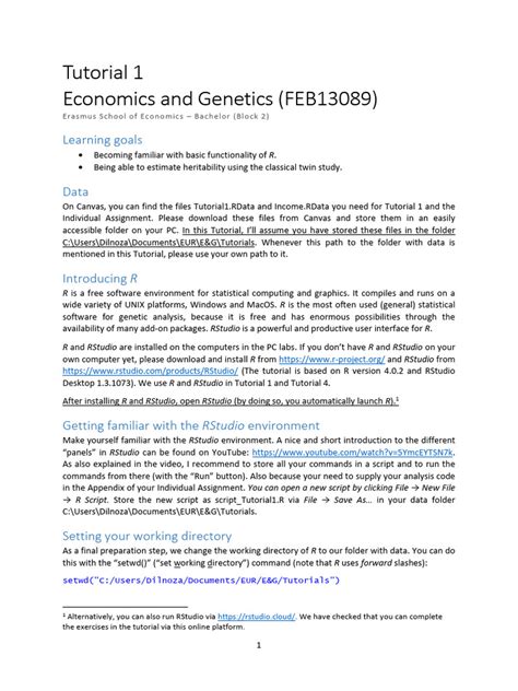 Economics And Genetics Tutorial 1 Pdf Heritability Twin