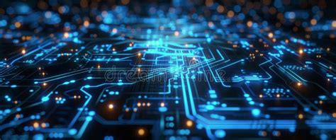 Abstract Digital Circuit Board With Glowing Lights Stock Image Image