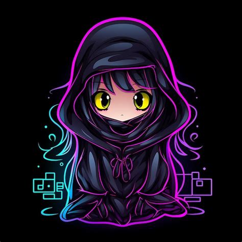 Premium Photo Neon Character Of Mysterious Chibi Girl With Long