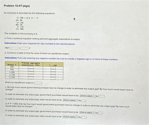 Solved Problem 13 07 Algoan Economy Is Described By The