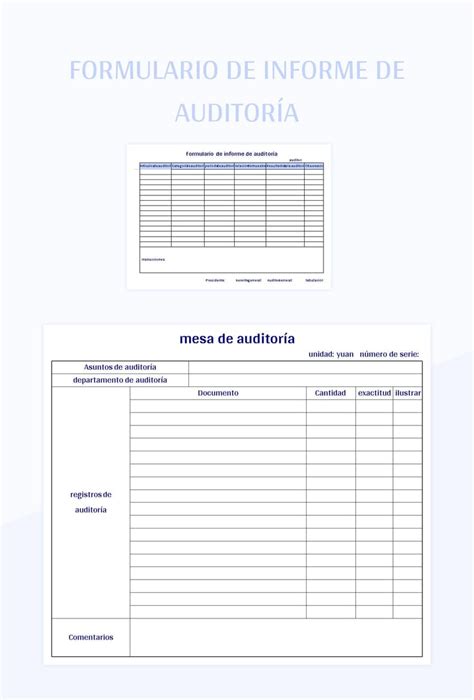 Plantilla De Formato Excel Formulario De Informe De Auditoría Y Hoja De