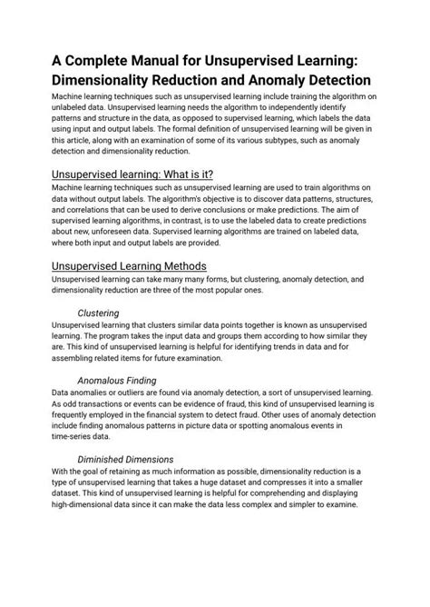 Unsupervised Learning Dimensionality Reduction And Anomaly Detection
