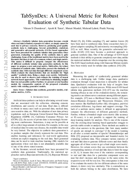 Pdf Tabsyndex A Universal Metric For Robust Evaluation Of Synthetic