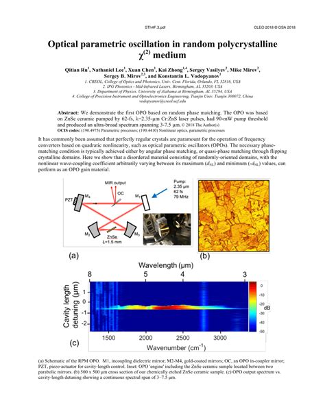 Pdf Optical Parametric Oscillation In Random Polycrystalline χ2 Medium