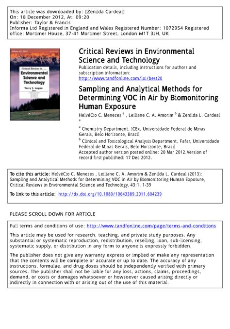 Pdf Sampling And Analytical Methods For Determining Voc In Air By