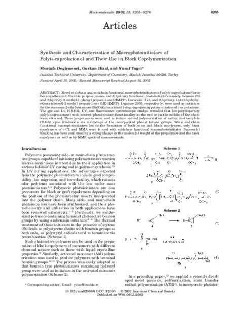 Pdf Synthesis And Characterization Of Macrophotoinitiators Of Polyε Caprolactone And Their