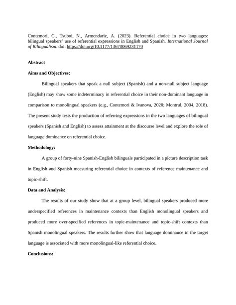 pdf referential choice in two languages bilingual speakers use of referential expressions in