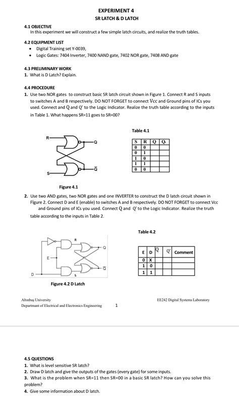 Solved EXPERIMENT SR LATCH D LATCH OBJECTIVE In This Chegg Com