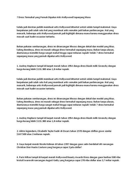 7 Dress Termahal Yang Pernah Dipakai Artis Hollywood Sepanjang Masa Pdf