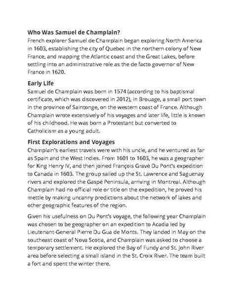 Samuel De Champlain Notes Who Was Samuel De Champlain French