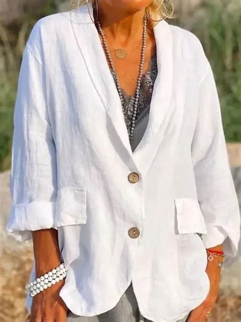 Осенний повседневный пиджак из хлопка и льна с длинными рукавами и карманами Aliexpress