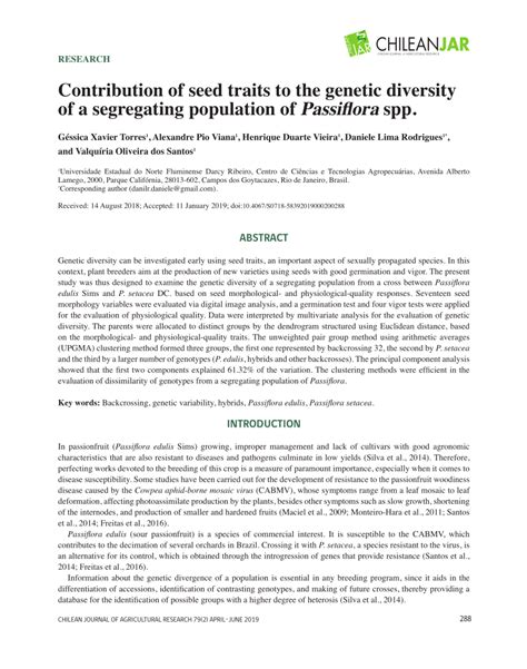 Pdf Contribution Of Seed Traits To The Genetic Diversity Of A