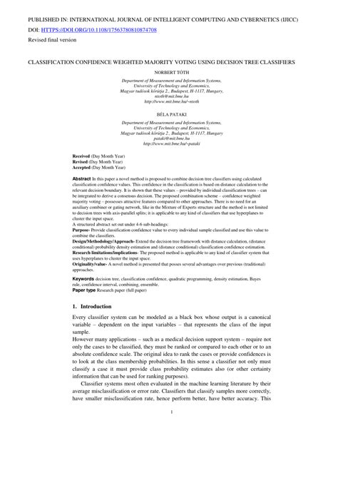 Pdf Classification Confidence Weighted Majority Voting Using Decision