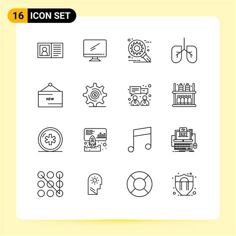Set Of 16 Modern Ui Icons Symbols Signs For Line Lungs Imac Anatomy Optimization Editable Vector