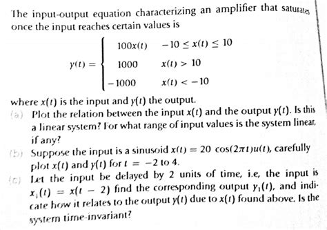 Solved He Input Output Equation Characterizing An Amplifier