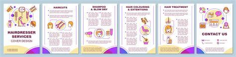 미용사 서비스 브로셔 템플릿 레이아웃 헤어 스타일링 살롱 전단지 소책자 선형 일러스트와 전단지 인쇄 디자인 잡지 연례 보고서 광고 포스터에 대한 벡터 페이지 레이아웃 A4