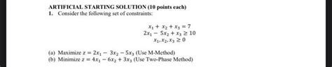 Solved Artificial Starting Solution 10 Points Each 1