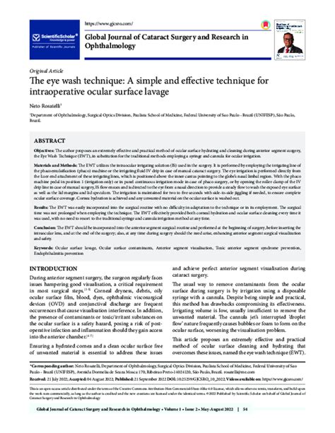 Pdf The Eye Wash Technique A Simple And Effective Technique For Intraoperative Ocular Surface