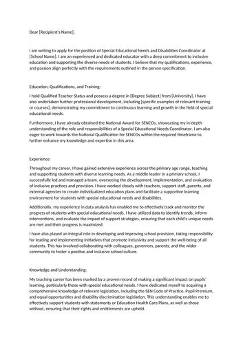 X3 Sendco Job Application Personal Statement Letter Teaching Resources