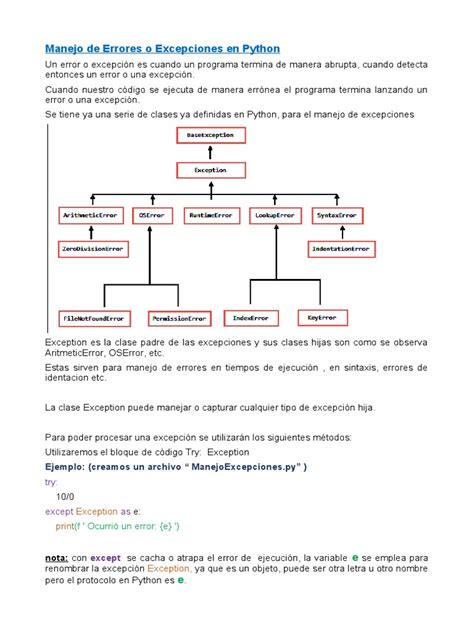 Manejo de Errores o Excepciones en Python | PDF | Python (lenguaje de programación) | Gestión de ...