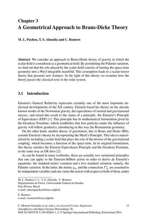 Pdf A Geometrical Approach To Brans Dicke Theory