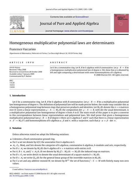 Pdf Homogeneous Multiplicative Polynomial Laws Are Determinants Dokumen Tips