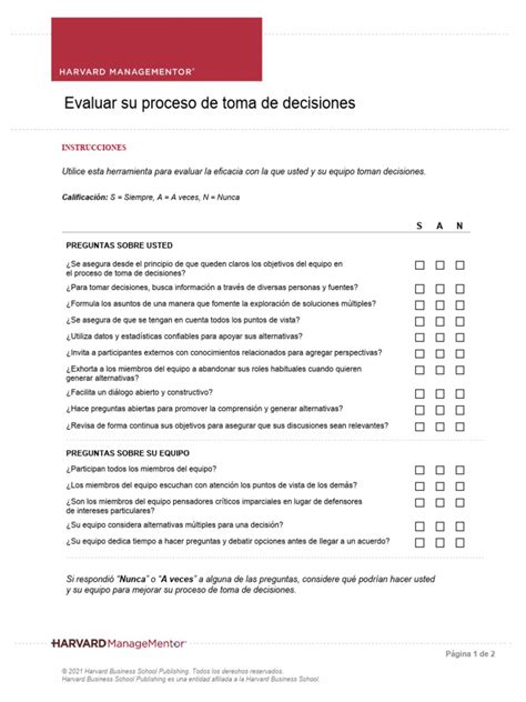Assess Your Decision Making Process Worksheet Pdf Toma De Decisiones Cognición