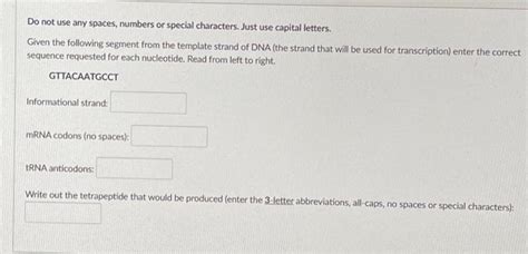 Solved Do Not Use Any Spaces Numbers Or Special Characters
