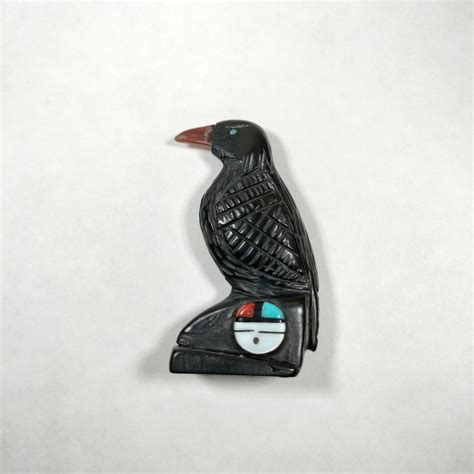 Zuni Black Crow With Zuni Sunface Symbol By Darren Boone Miners Rock Shop