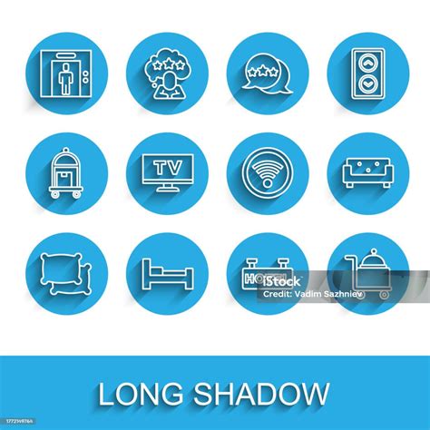 베개 호텔 객실 침대 엘리베이터 텍스트 간판 커버 트레이 스마트 Tv 소파 및 Wifi 무선 아이콘을 설정합니다 벡터 가구에 대한 스톡 벡터 아트 및 기타 이미지 Istock
