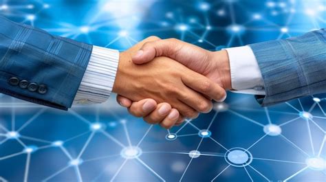 Two Businessmen Shaking Hands Against A Network Background Premium Ai Generated Image