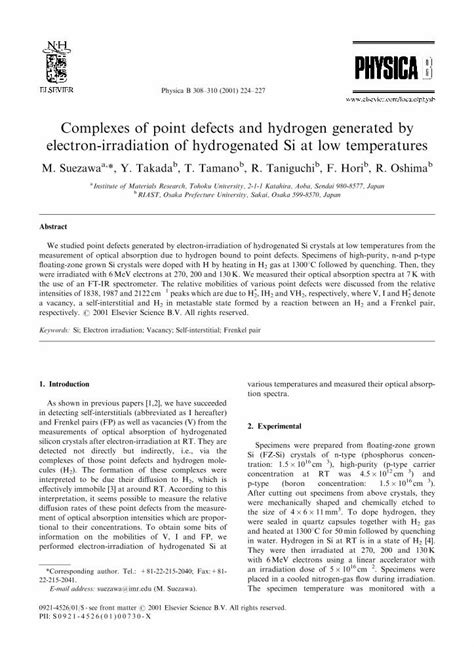 (PDF) Complexes of point defects and hydrogen generated by electron ...