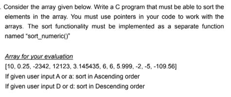 Solved Consider the array given below. Write a C program | Chegg.com