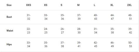 Excel Sizing Chart
